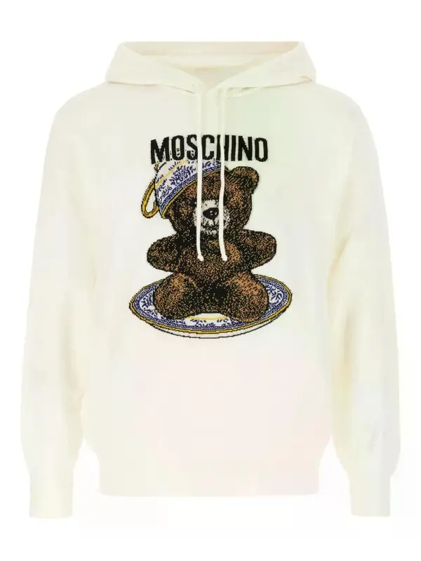 Moschino Teddy-print Hooded Sweater - Neutrals
