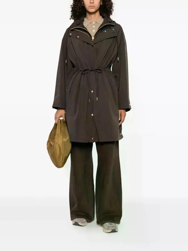 Moncler Drawstring-waist Hooded Coat - Brown