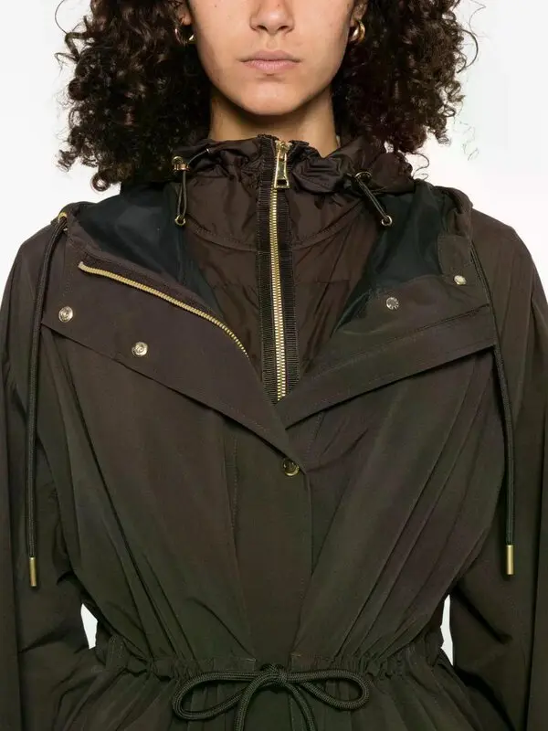 Moncler Drawstring-waist Hooded Coat - Brown