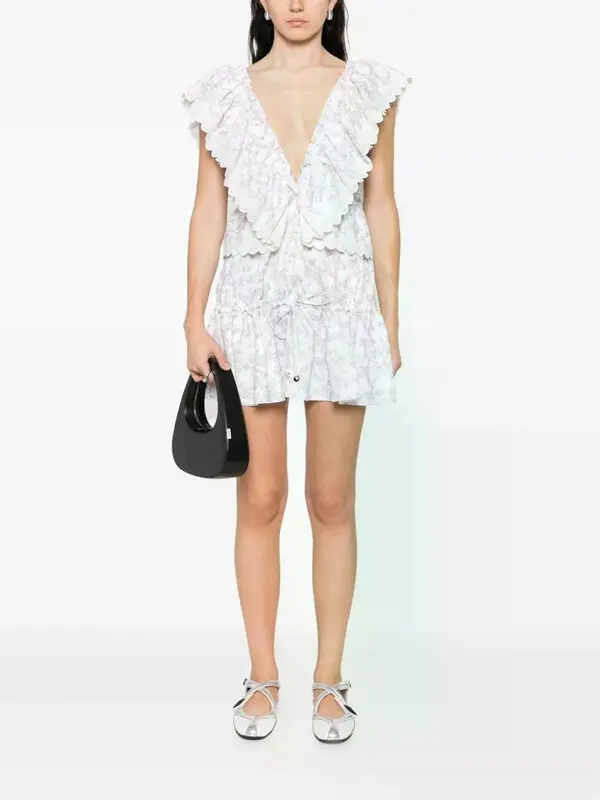 Coperni Floral-print Ruffled Dress - White