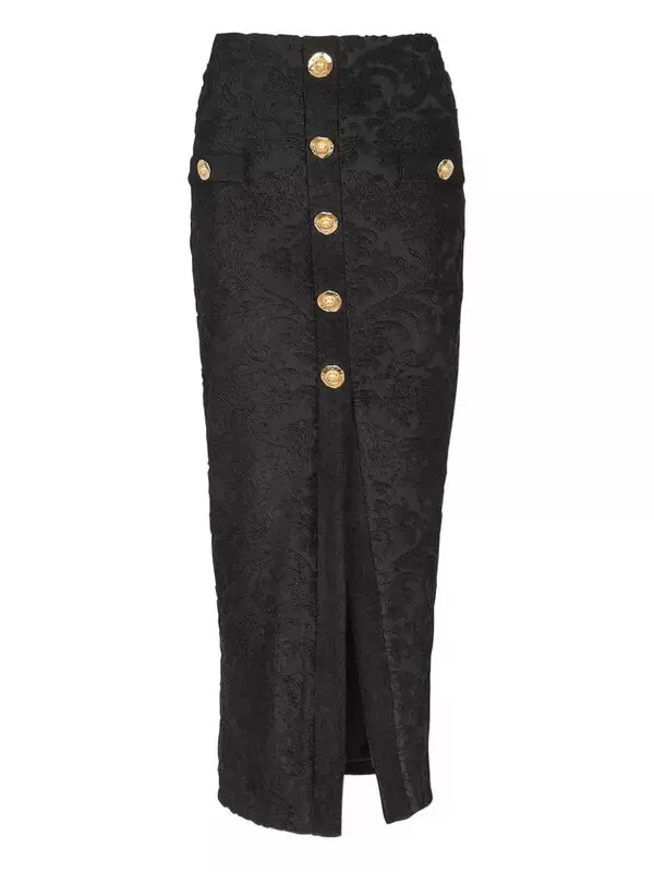 Balmain Button-embellished Damask Skirt
