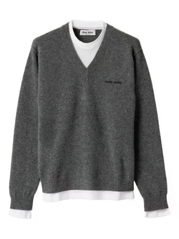 Miu Miu Layered Effect V-neck Sweater - Grey
