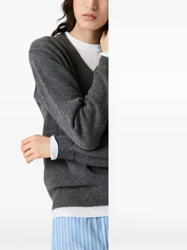 Miu Miu Layered Effect V-neck Sweater - Grey