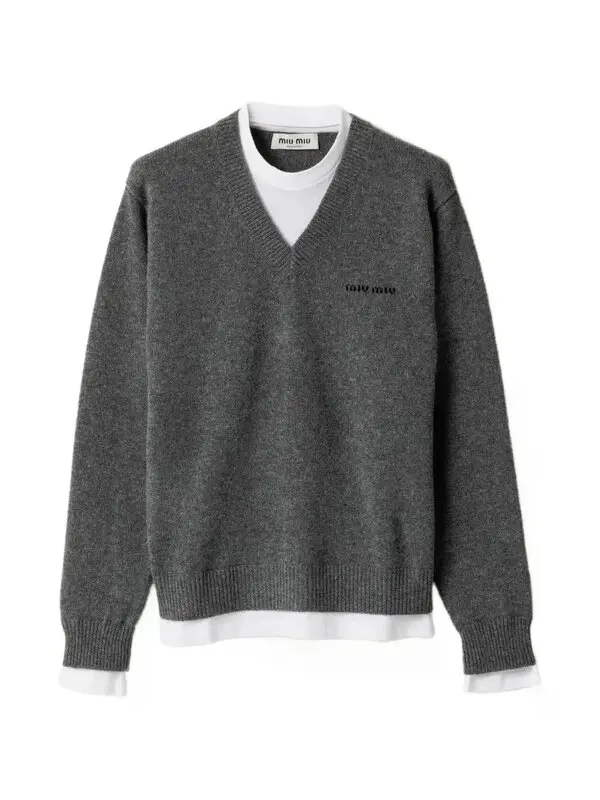 Miu Miu Layered Effect V-neck Sweater - Grey