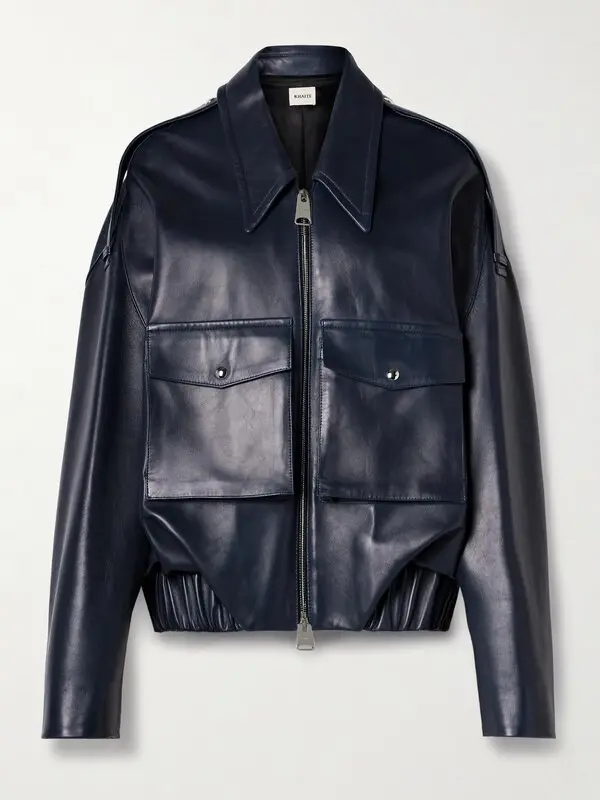 Khaite Owey Oversized Leather Bomber Jacket - Blue