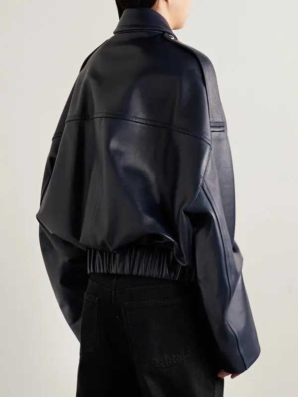 Khaite Owey Oversized Leather Bomber Jacket - Blue