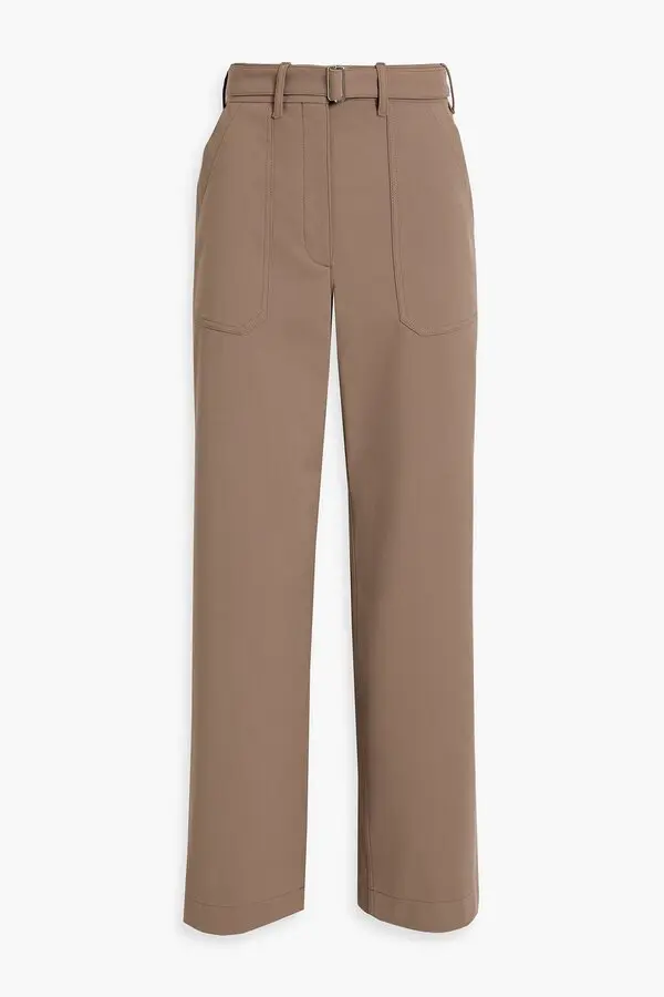 Theory Belted Cotton-blend Twill Wide-leg Pants - Taupe