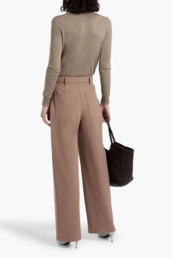 Theory Belted Cotton-blend Twill Wide-leg Pants - Taupe