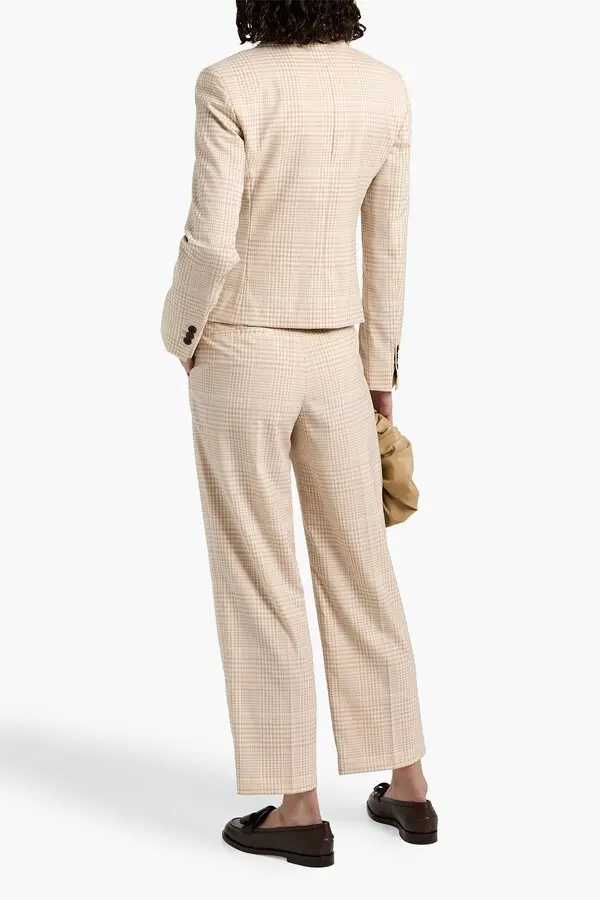 Theory Roswell Checked Wool-tweed Straight-leg Pants - Beige