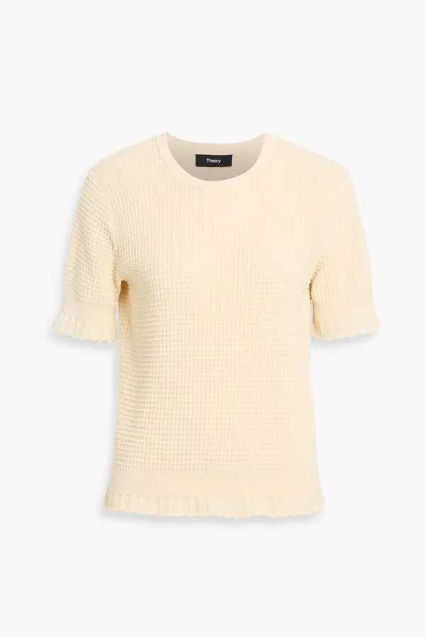 Theory Bristol Ruffled Waffle-knit Top