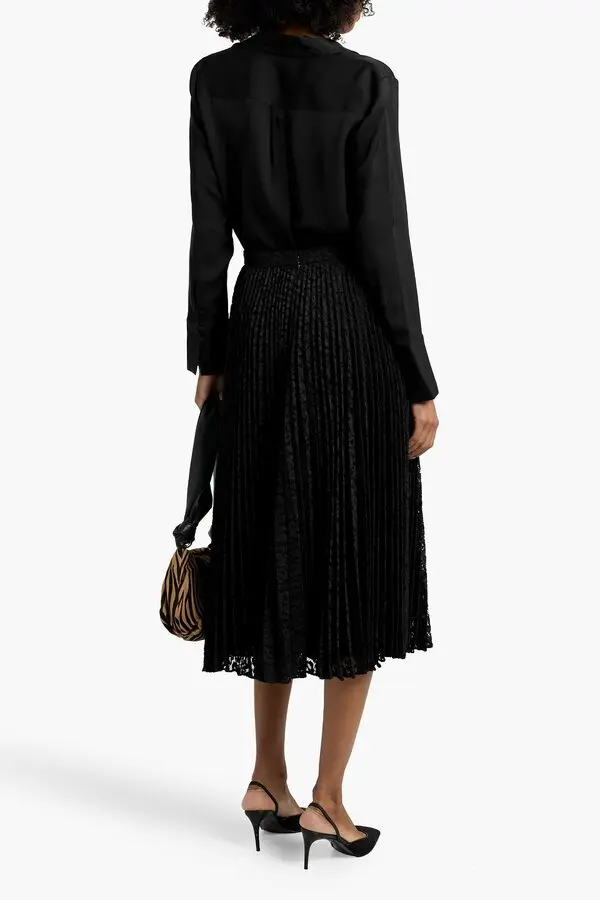 Theory Pleated Lace Midi Skirt
