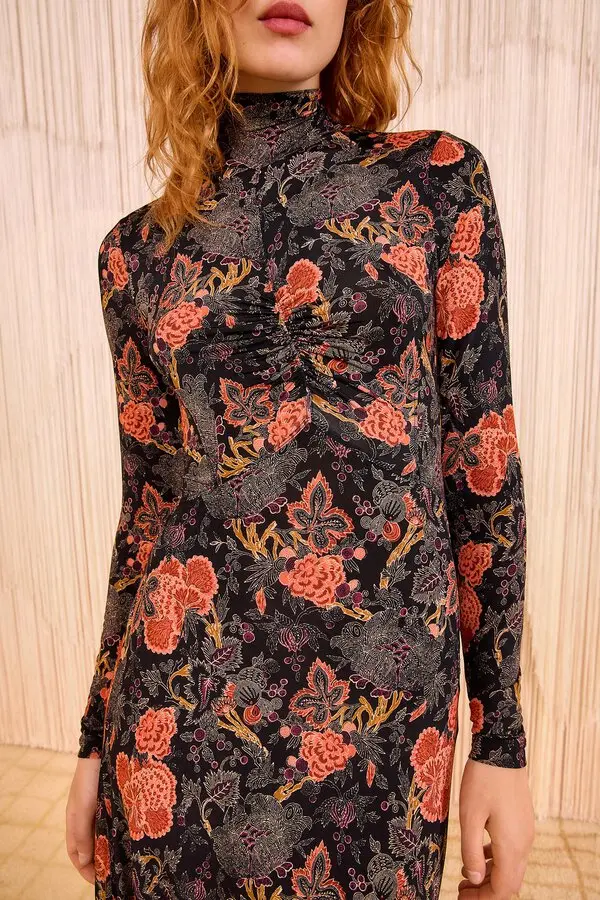 Ulla Johnson Jersey Ruched Turtleneck Maxi Dress