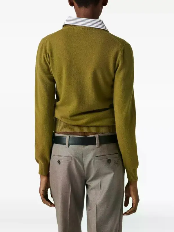 Miu Miu Cashmere Cardigan With Detachable Poplin Collar - Green