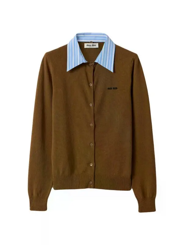 Miu Miu Cashmere Cardigan With Detachable Collar - Brown