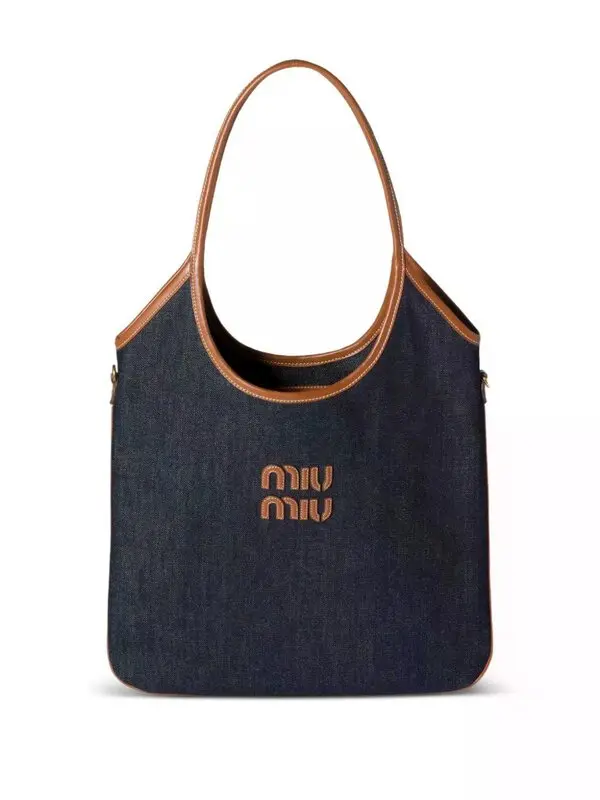 Miu Miu Ivy Denim Shoulder Bag With Leather Trim