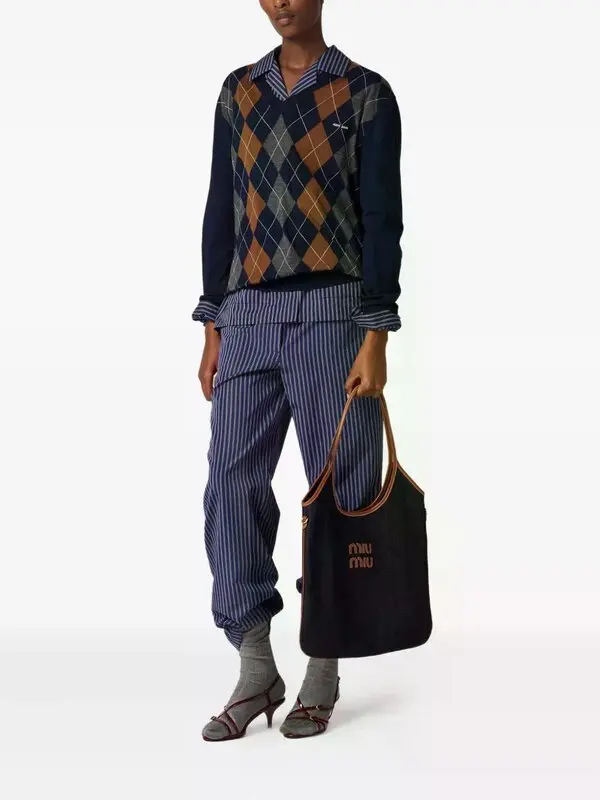 Miu Miu Ivy Denim Shoulder Bag With Leather Trim