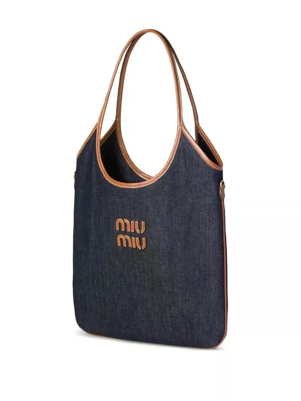 Miu Miu Ivy Denim Shoulder Bag With Leather Trim