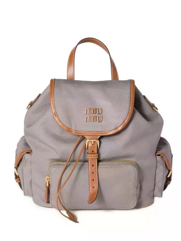 Miu Miu Leather-trimmed Flap Backpack - Grey