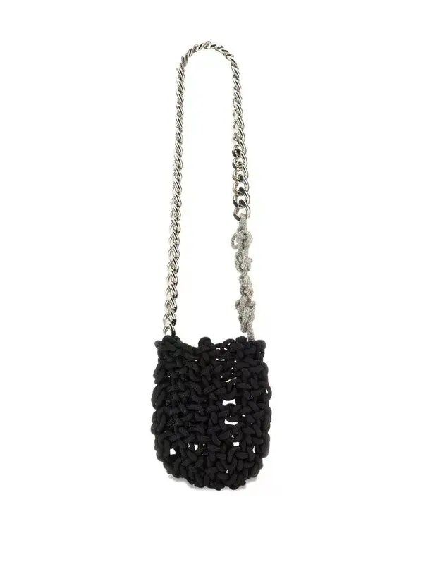 Kara Chain-strap Knitted Shoulder Bag - Black