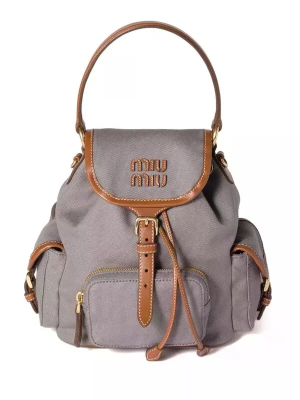 Miu Miu Leather-trimmed Canvas Backpack - Grey