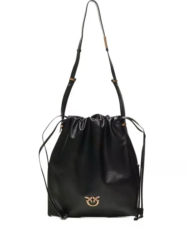 Pinko Leather Drawstring Shoulder Bag - Black