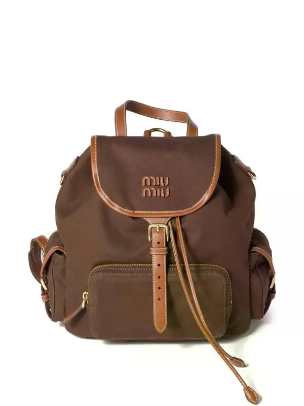 Miu Miu Canvas And Leather Backpack - Brown