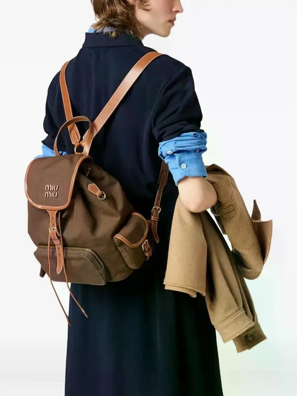 Miu Miu Canvas And Leather Backpack - Brown