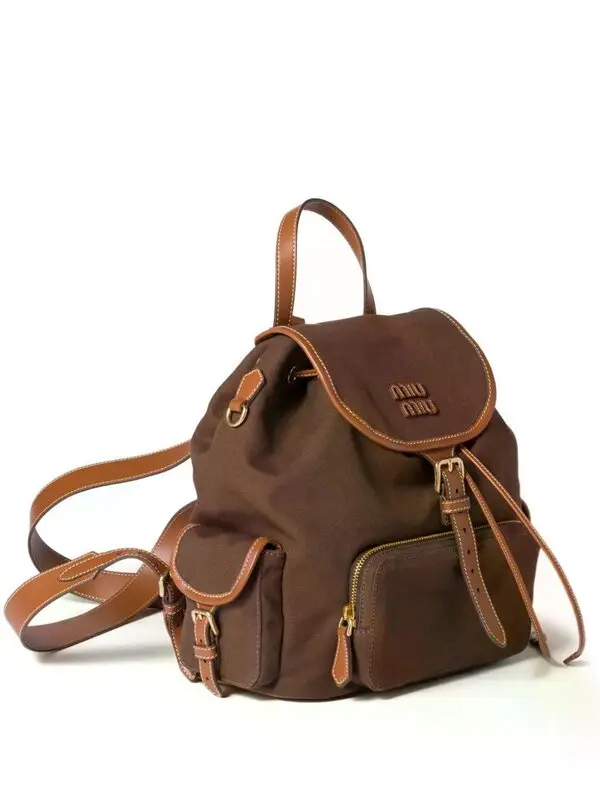 Miu Miu Canvas And Leather Backpack - Brown