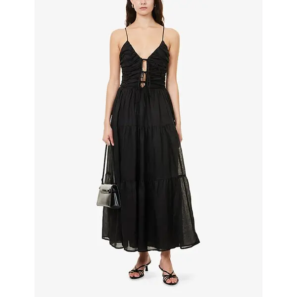 Dissh Marnie Sleeveless Ramie Midi Dress - Black | Editorialist