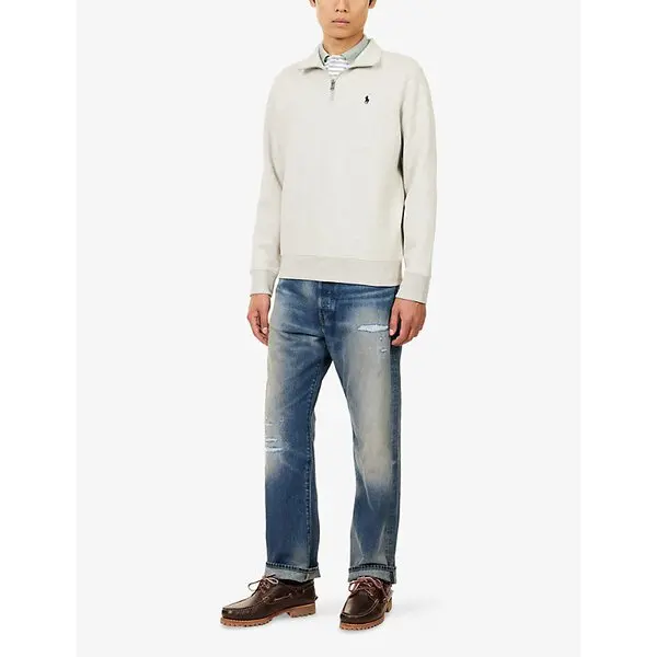 Polo Ralph Lauren Embroidered Logo High Neck Cotton-jersey Sweatshirt - Grey