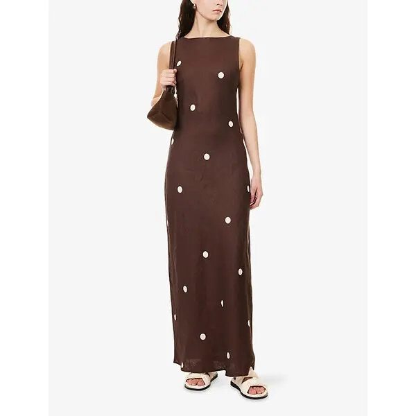 Dissh Beverly Polka-dot Linen Midi Dress