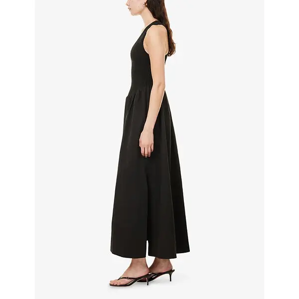 Dissh Florence Shirred Cotton Midi Dress - Black | Editorialist