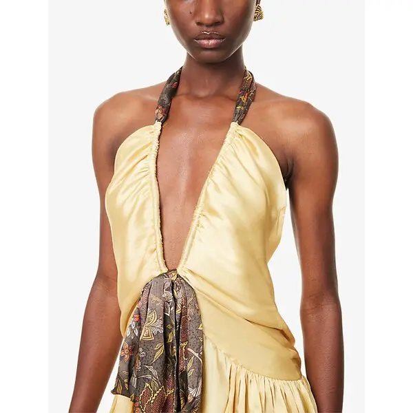 Siedres Satin Mini Dress With Tie Detail - Mustard | Editorialist
