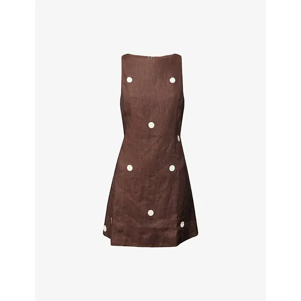 Dissh Polka-Dot Linen Mini Dress - Bitter Choc | Editorialist