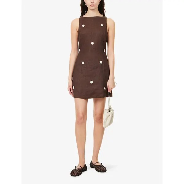 Dissh Polka-Dot Linen Mini Dress - Bitter Choc | Editorialist