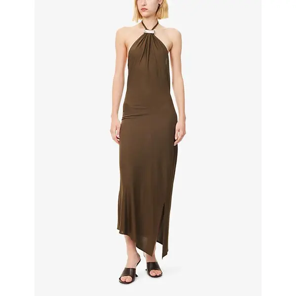 Attico Halterneck Midi Dress Military Green Editorialist