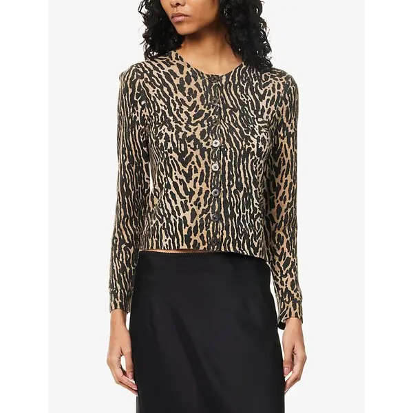 Rixo Leopard-pattern Wool-knit Cardigan