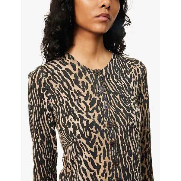 Rixo Leopard-pattern Wool-knit Cardigan
