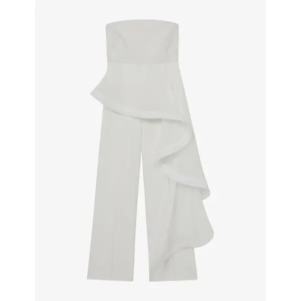 REISS Rhiannon Strapless Silk Jumpsuit - Ivory