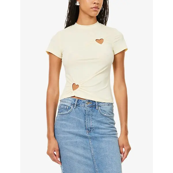 AMY LYNN Heart Cut-out Woven Top - Lemon