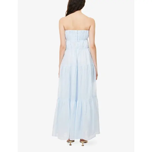 Dissh Artie Strapless Tiered Ramie Midi Dress - Cornflower | Editorialist