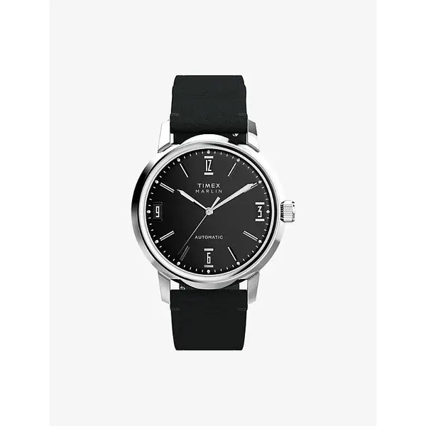 Timex Stainless Steel And Leather Automatic Watch - Black