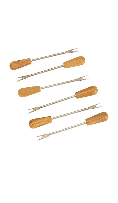 VERVE CULTURE Set Of 6 Olivewood Aperitivo Forks - Brown