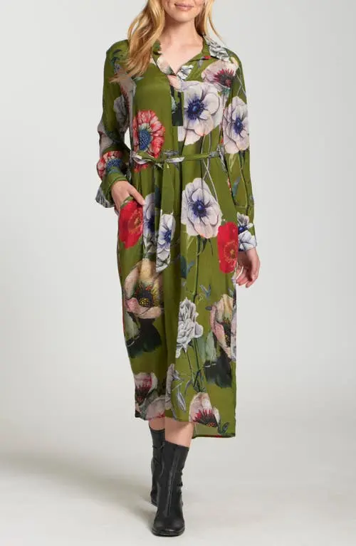 APNY Long Sleeve Shirtdress - Olive Green Multi