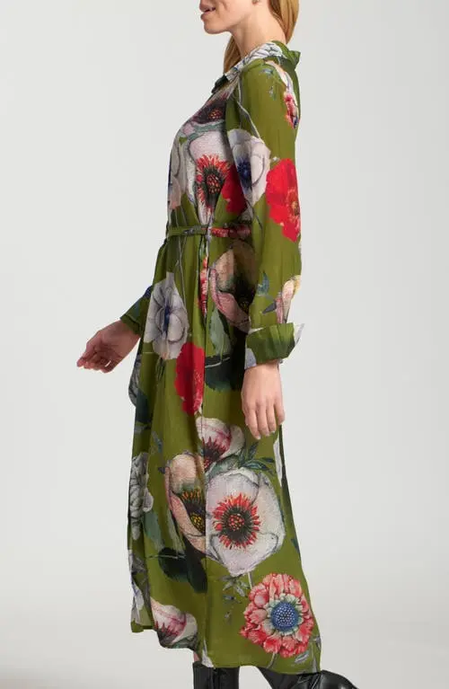APNY Long Sleeve Shirtdress - Olive Green Multi