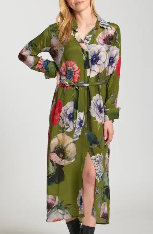 APNY Long Sleeve Shirtdress - Olive Green Multi