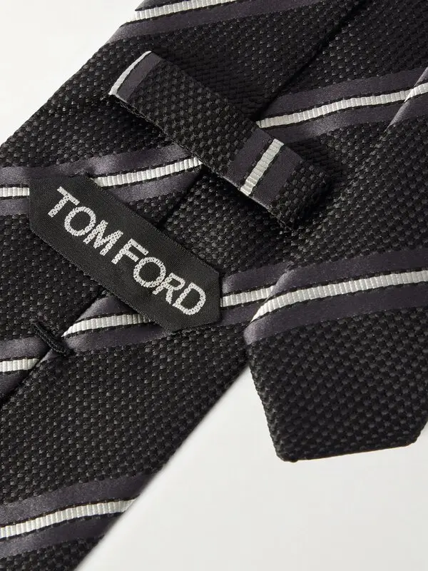 TOM FORD 8cm Striped Knitted Silk Neck Tie - Black