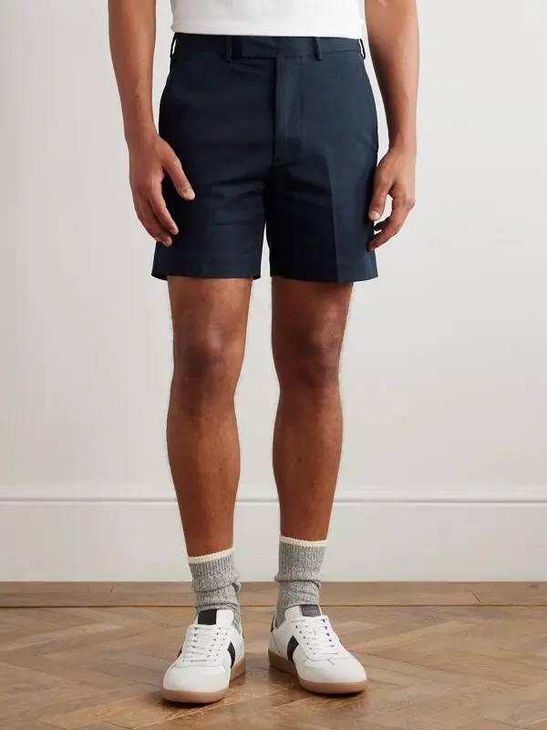 TOM FORD Straight-leg Pleated Stretch-cotton Twill Shorts - Blue