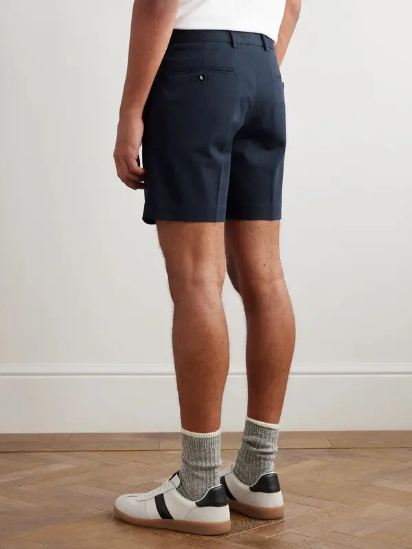 TOM FORD Straight-leg Pleated Stretch-cotton Twill Shorts - Blue