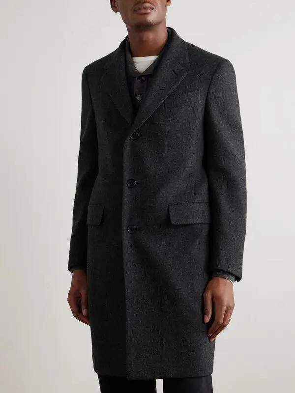 Caruso Brushed Wool And Cashmere-blend Overcoat - Black